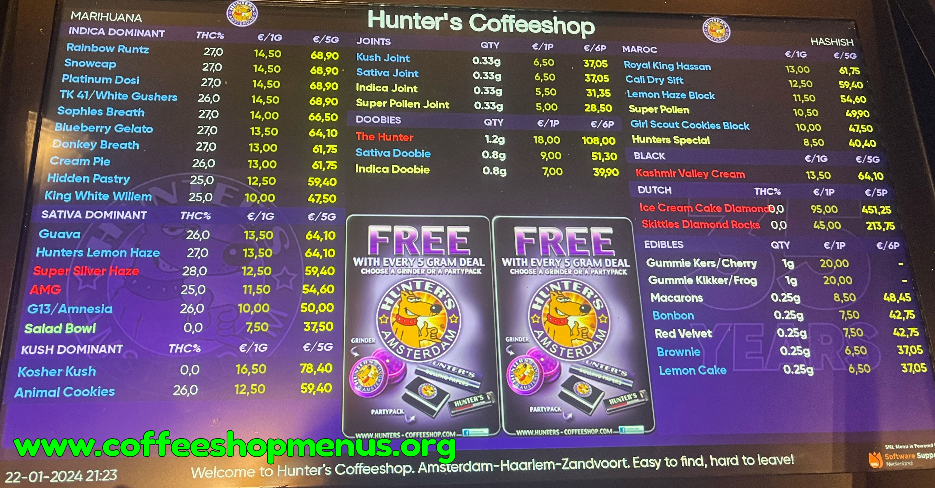 Hunters Haarlem Latest Menu - coffeeshopmenus.org