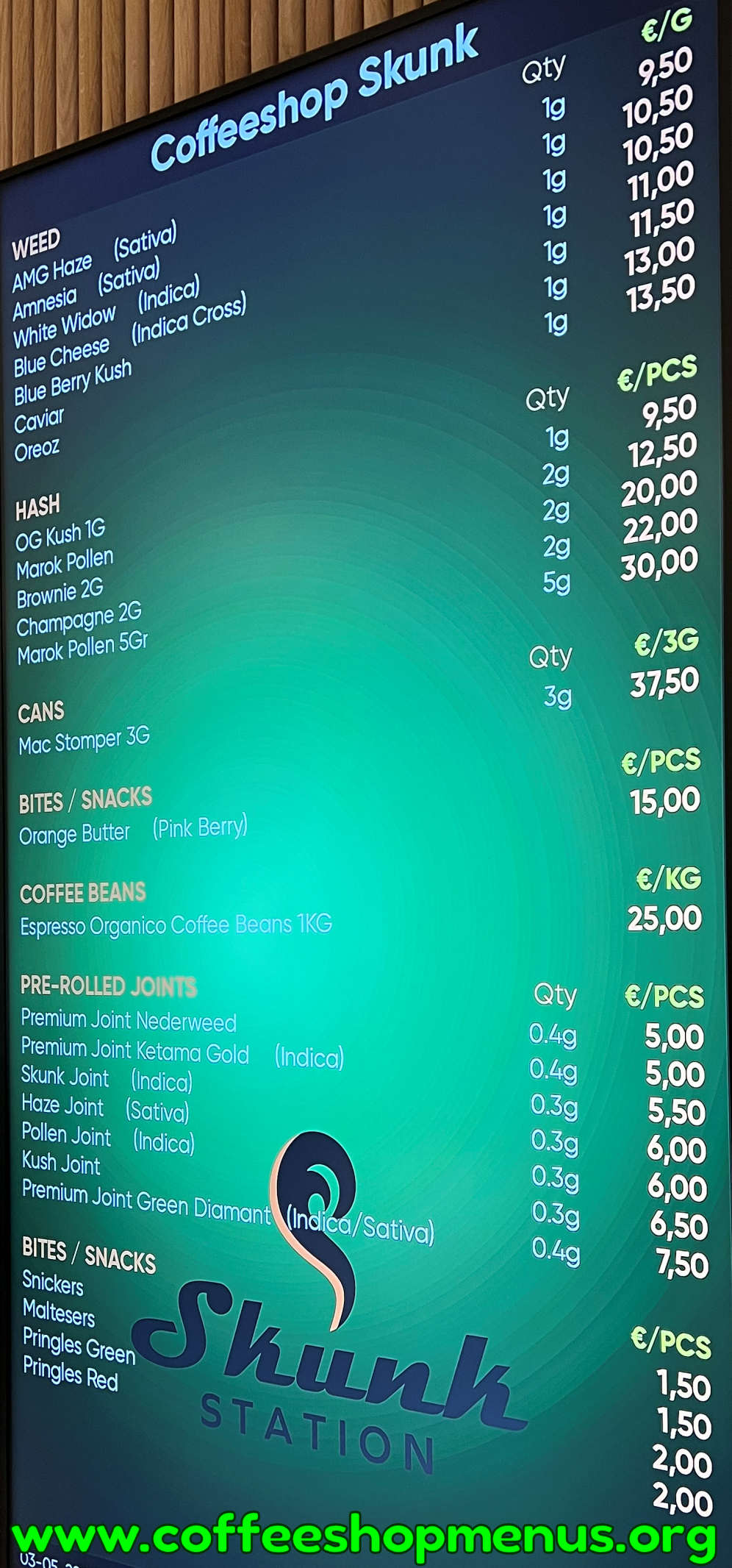 Skunk Station, Roermond (menu) - Amsterdam Coffeeshop Directory