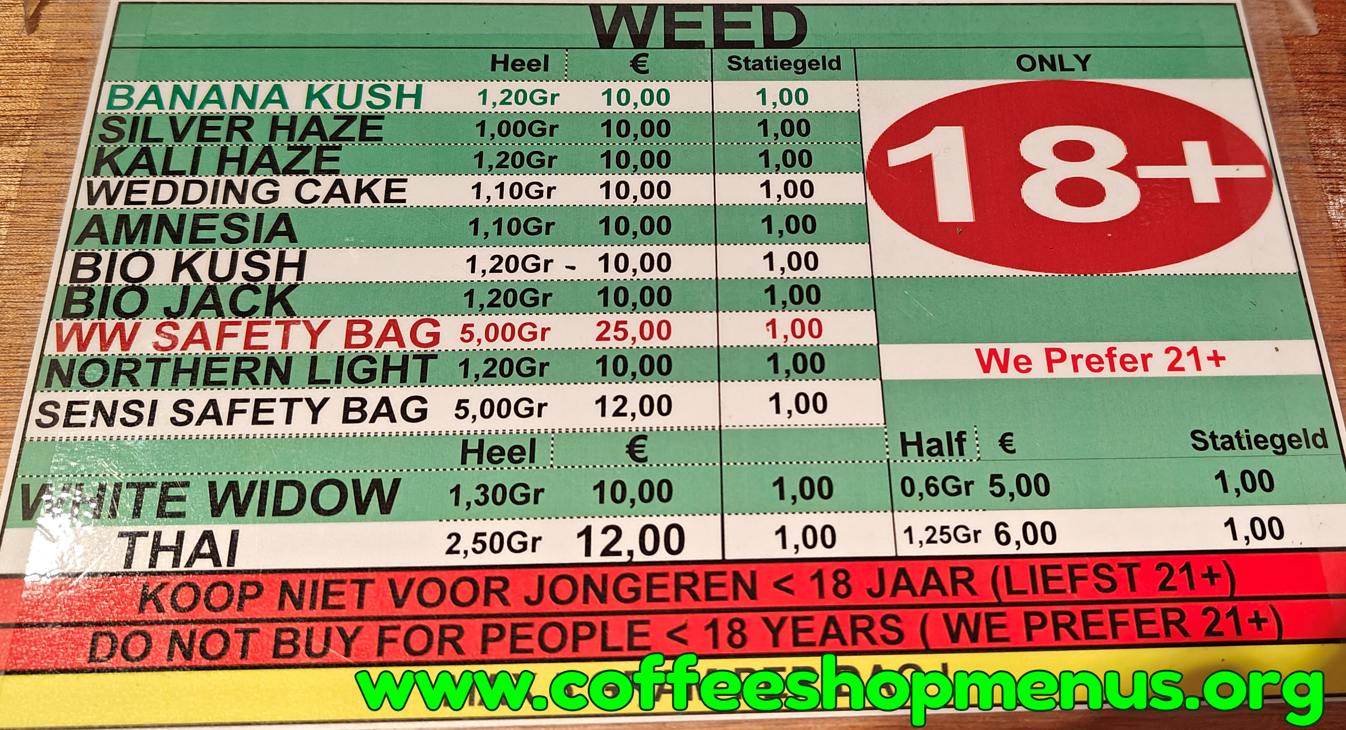 Sensi Smile, Rotterdam (menu) - Amsterdam Coffeeshop Directory