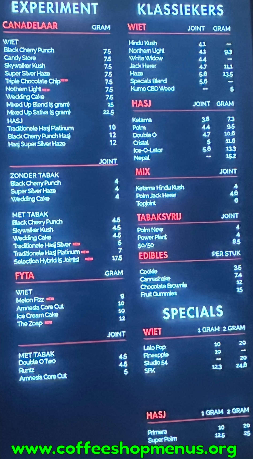 The Grass Company 2, Tilburg (menu) - Amsterdam Coffeeshop Directory