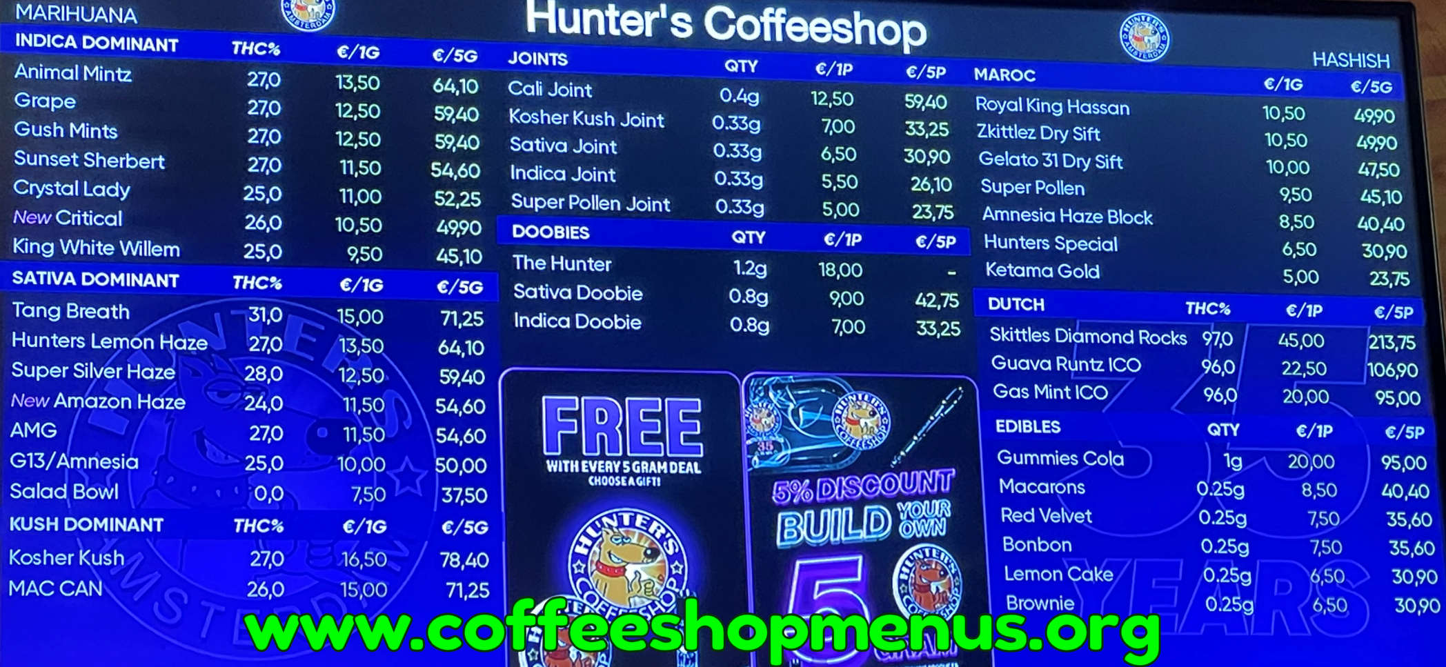 Hunter's Zandvoort Latest Menu - coffeeshopmenus.org