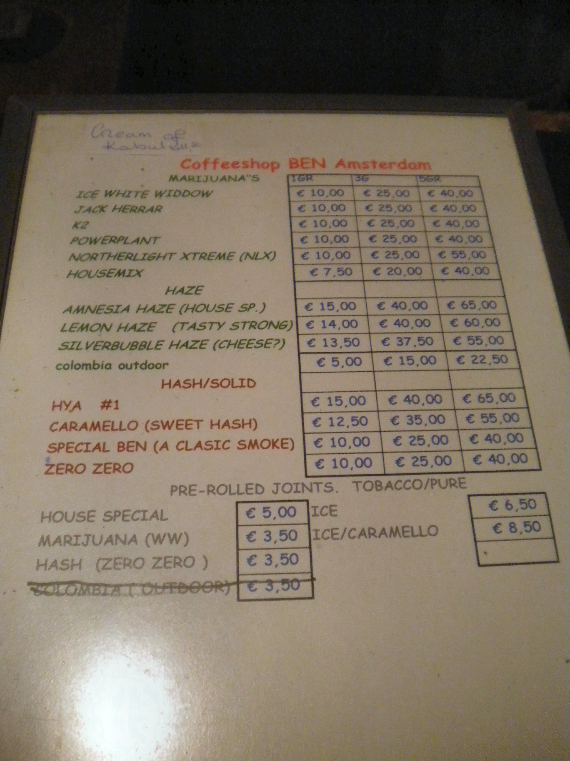 Ben Menus archive - coffeeshopmenus.org