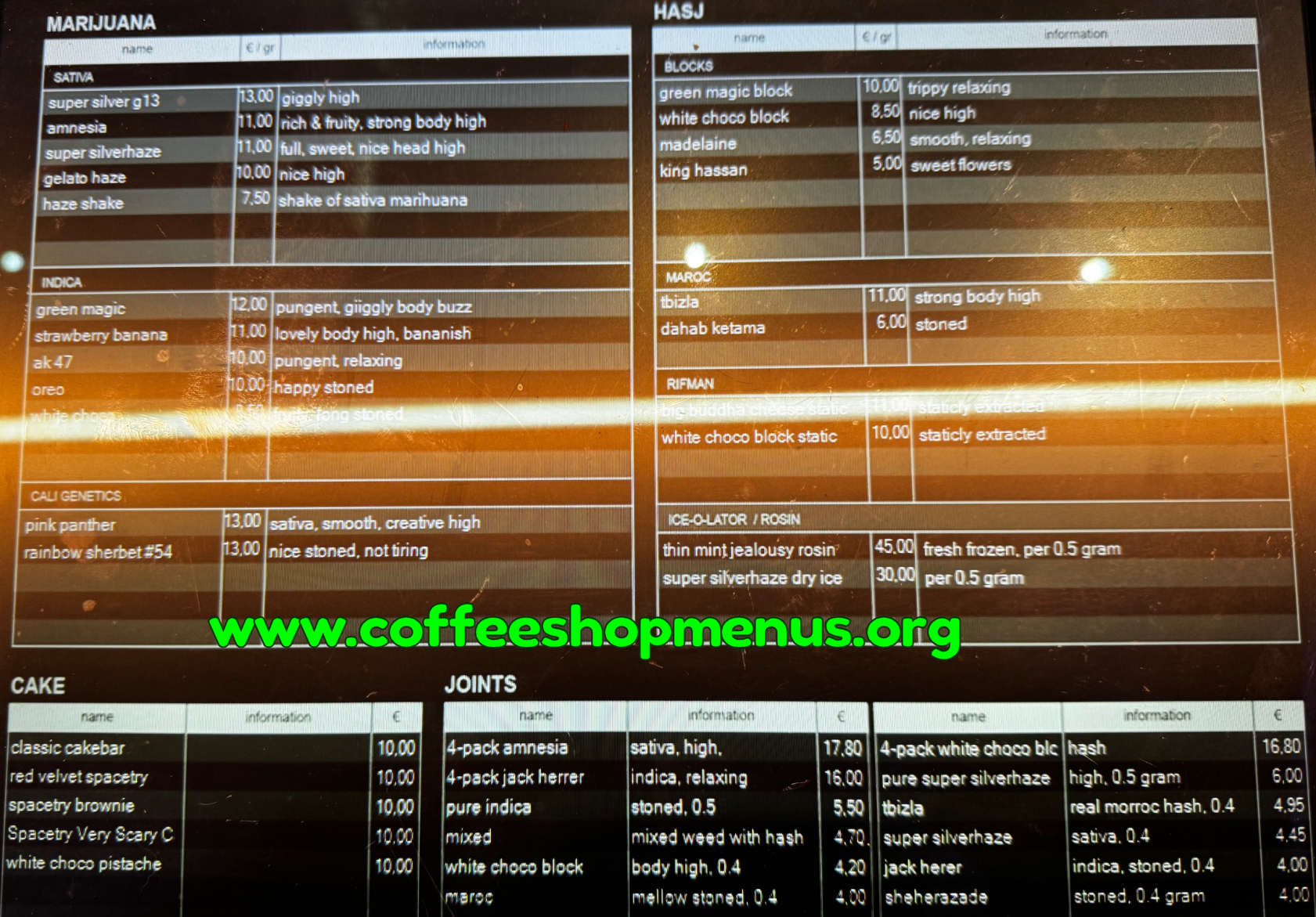 CoffeeshopAmsterdam (menu) - Amsterdam Coffeeshop Directory