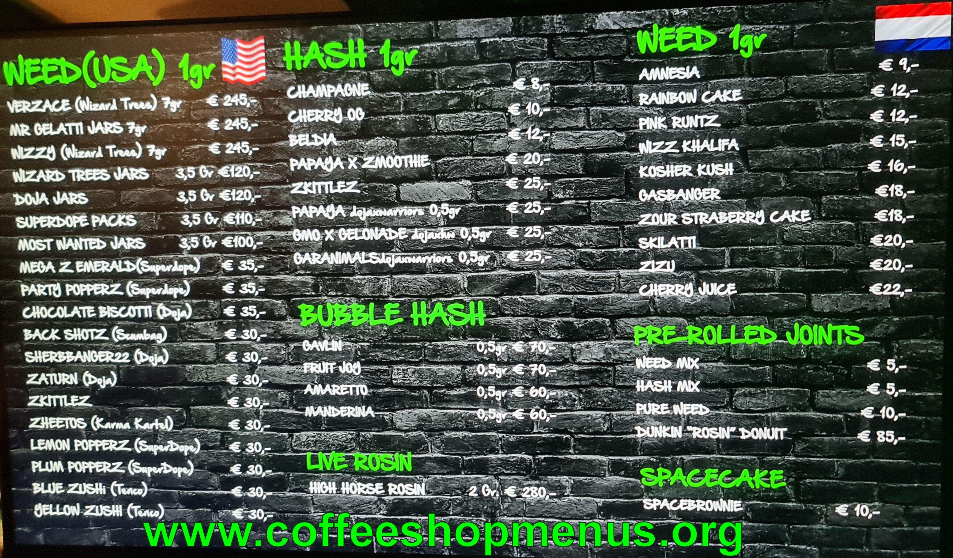 Green Place Menus archive - coffeeshopmenus.org