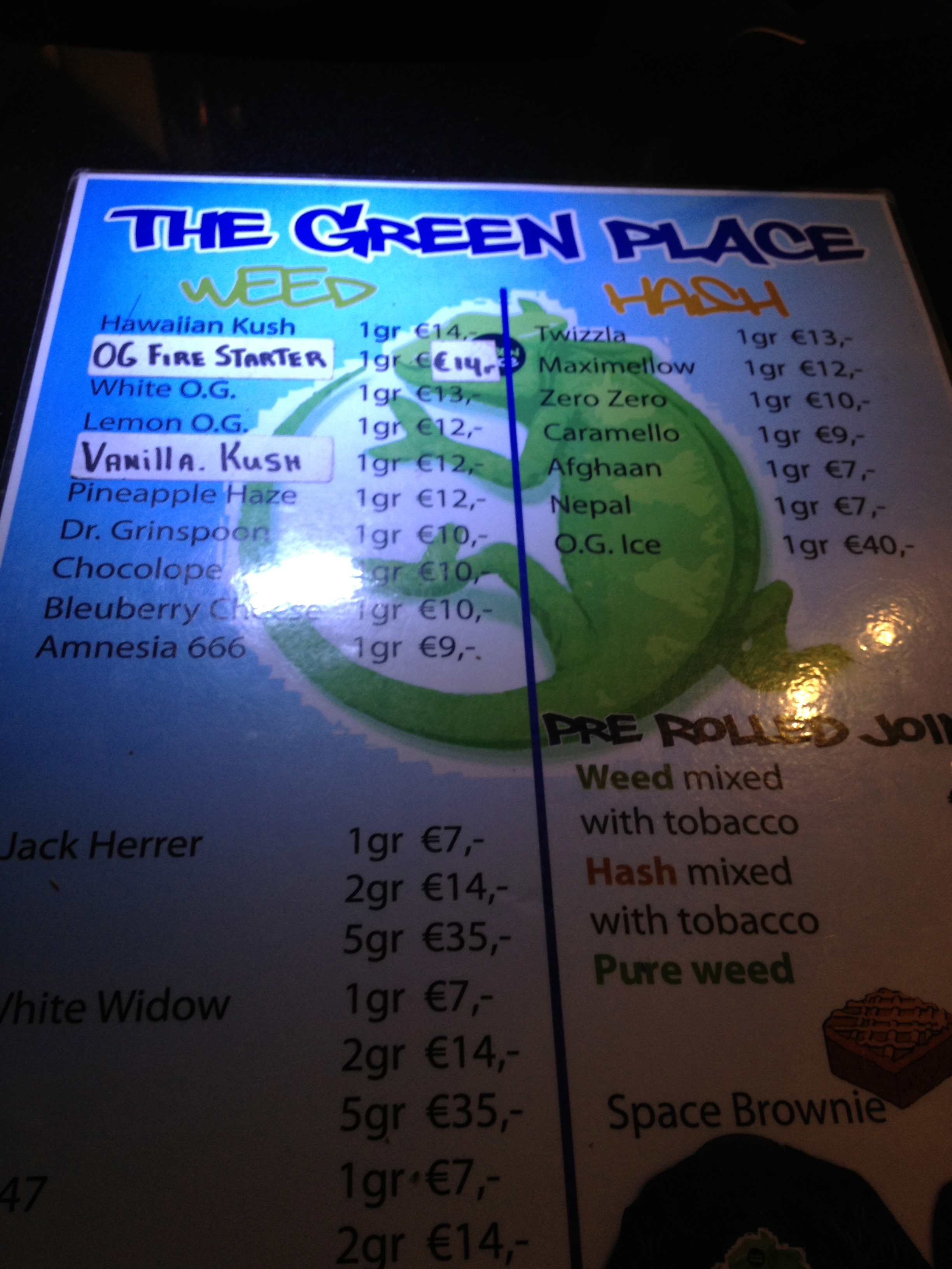 Green Place Menus archive - coffeeshopmenus.org