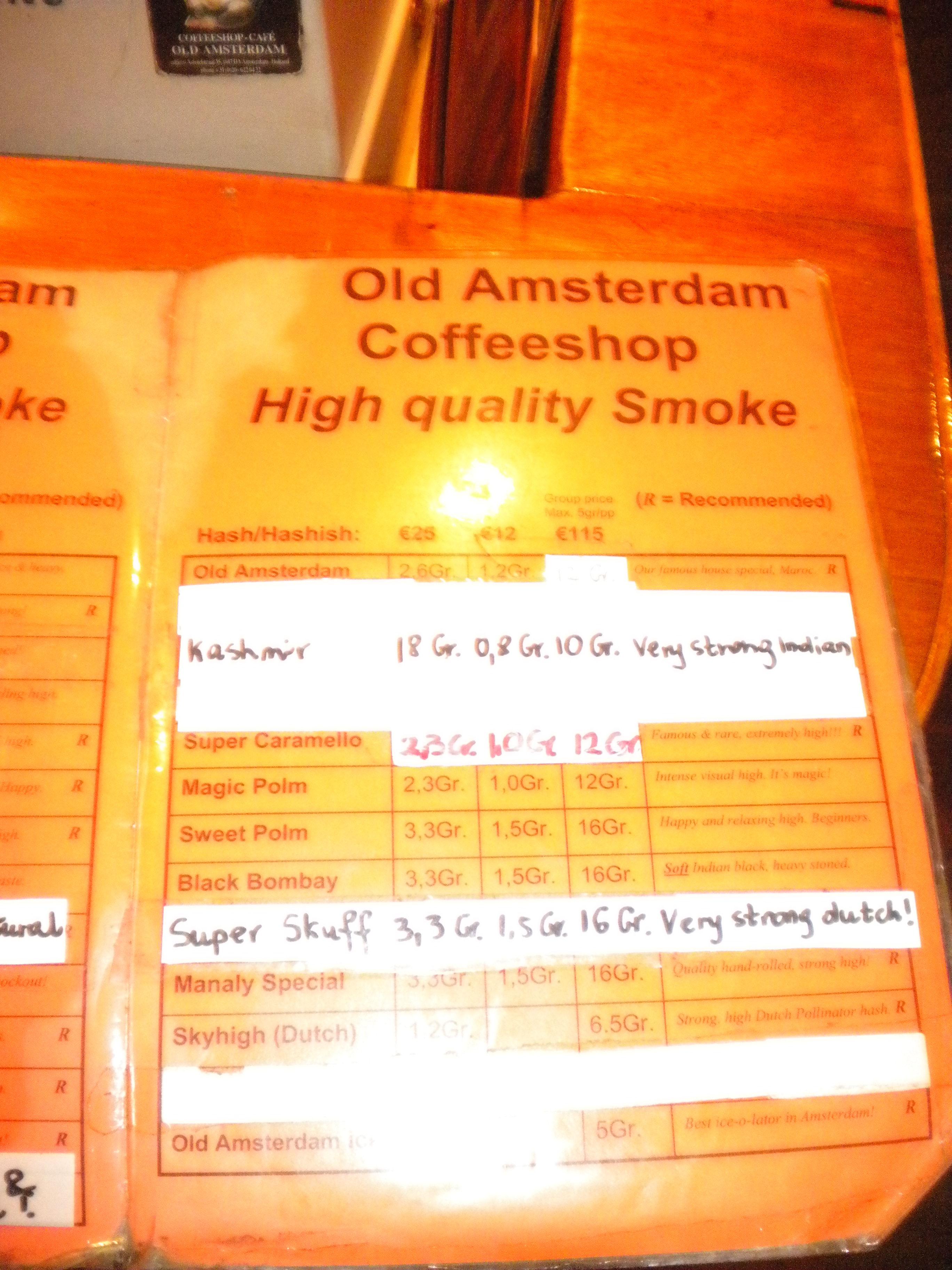 Old Amsterdam Menus archive - coffeeshopmenus.org