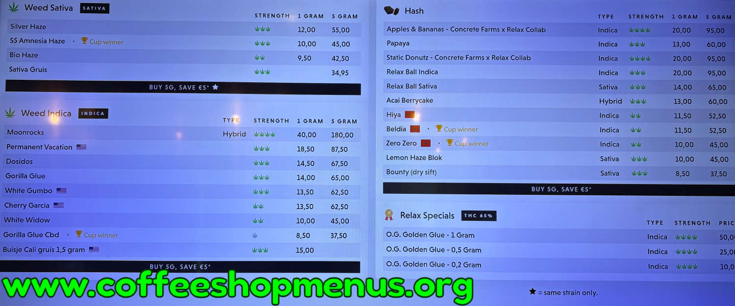 Relax Latest Menu - coffeeshopmenus.org