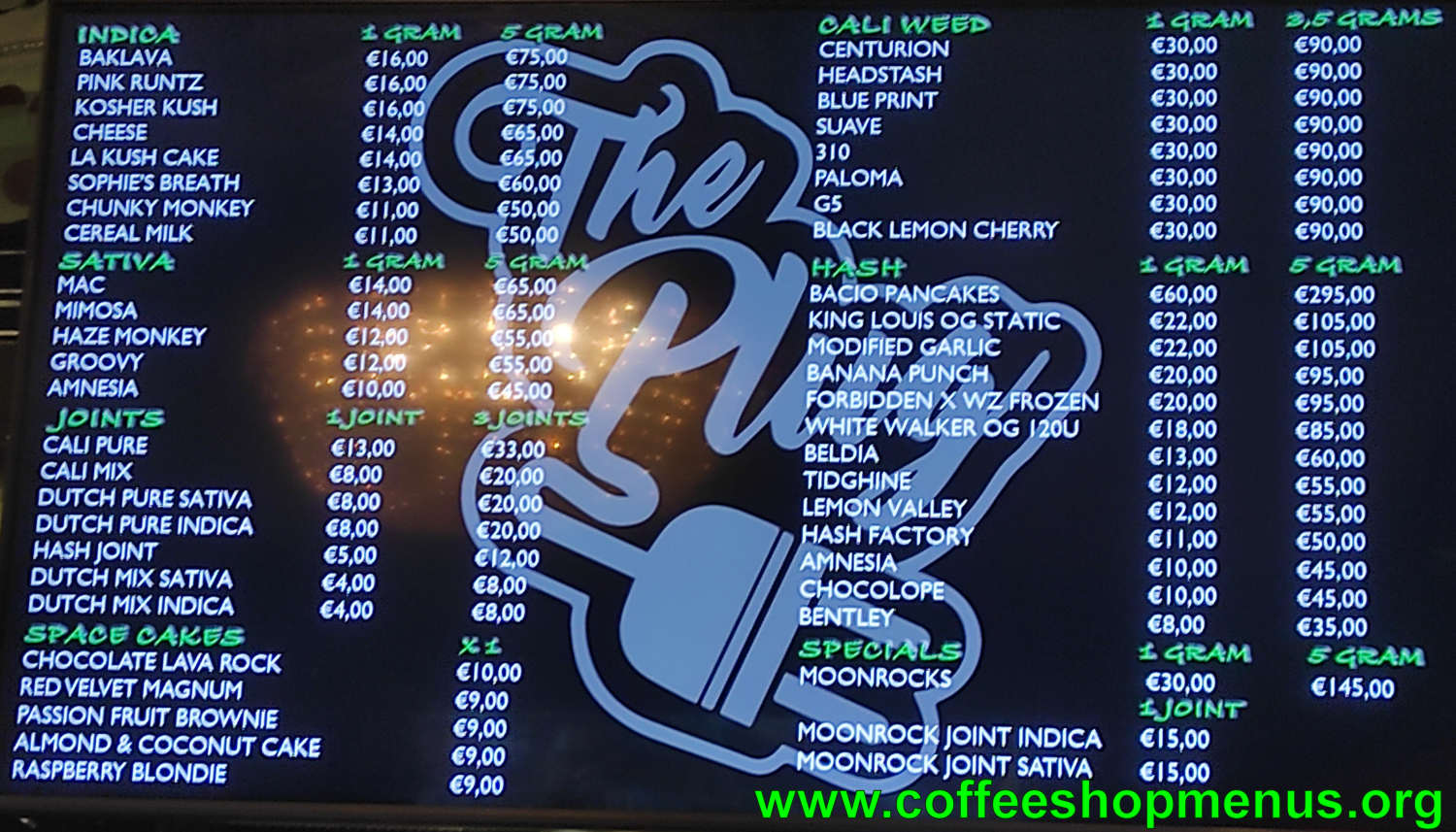 The Plug XXX Menus archive - coffeeshopmenus.org